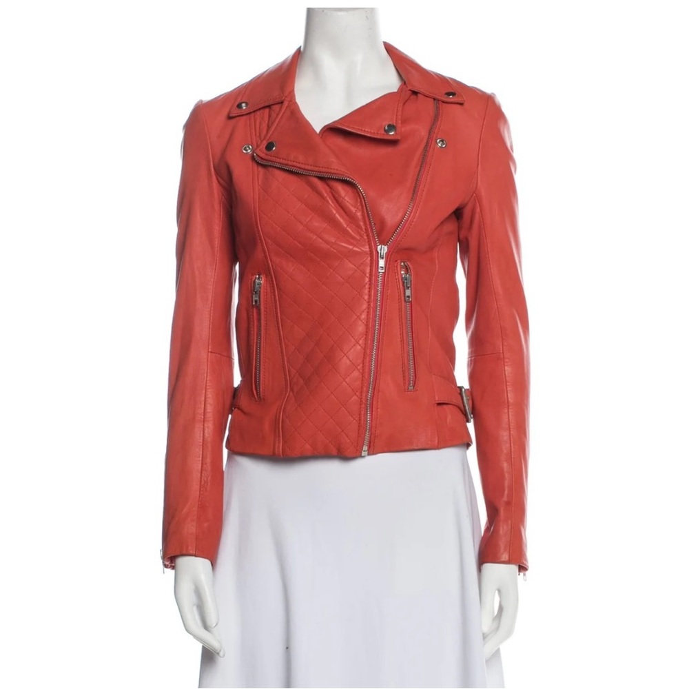 Maje Biker Red Leather Jacket - Gem